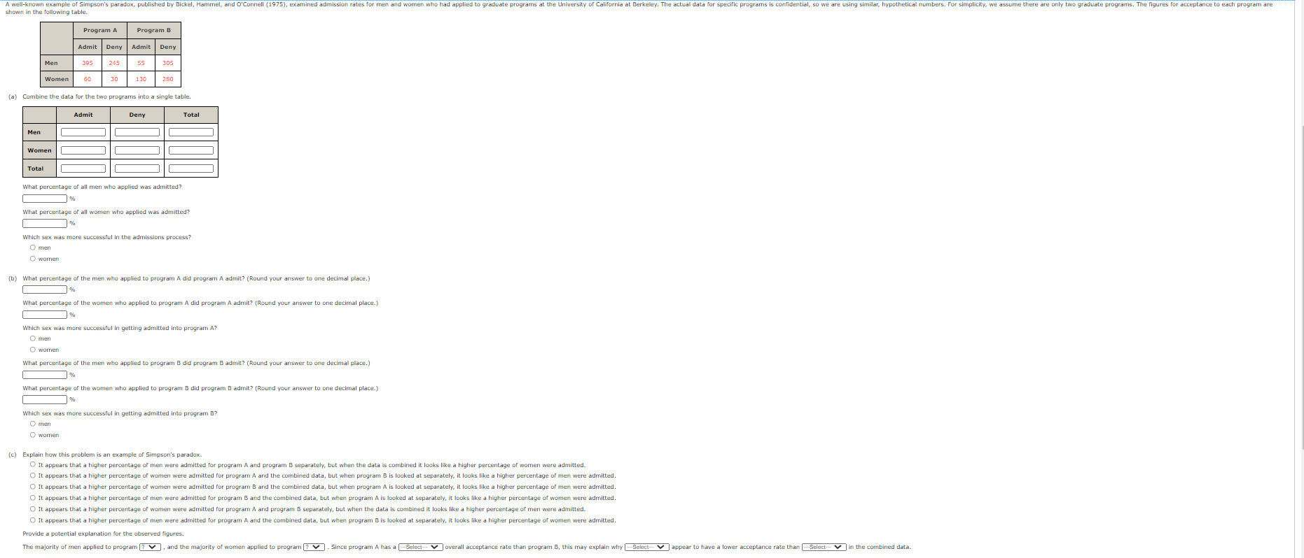 Solved A well-known example of Simpson's paradox, published | Chegg.com