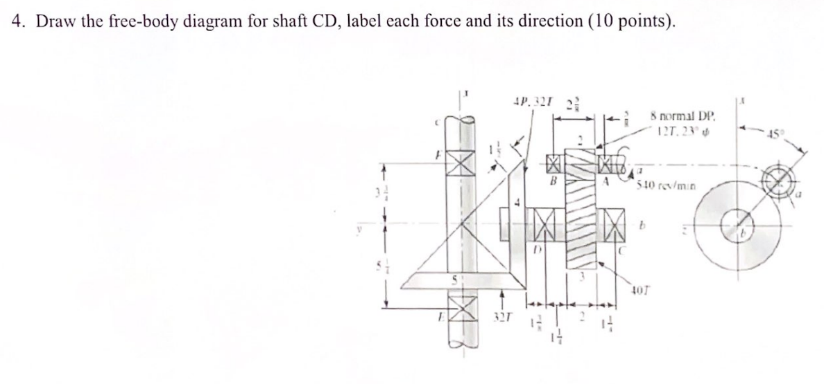 Solved 4. Draw the free-body diagram for shaft CD, label | Chegg.com