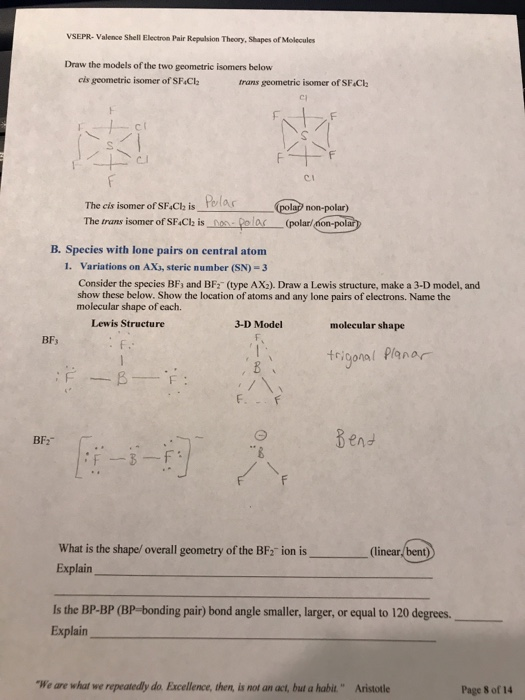 Solved VSEPR- Valence Shell Electron Pair Repalsion Theory, | Chegg.com