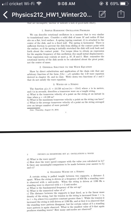 Solved Simple Harmonic Oscillation Problem | Chegg.com