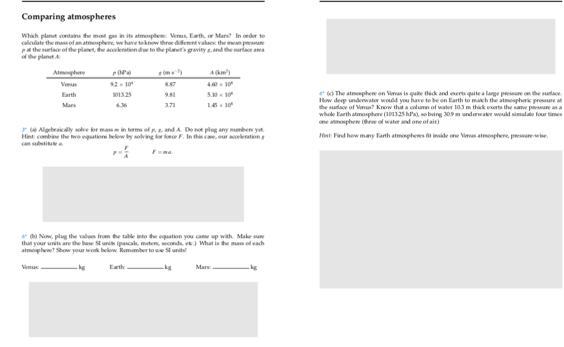 Solved Comparing atmospheres Which planet contains the most | Chegg.com
