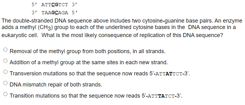 Solved 5' ATTCGTCT 3' 3' TAAGCAGA 5 The double-stranded DNA | Chegg.com
