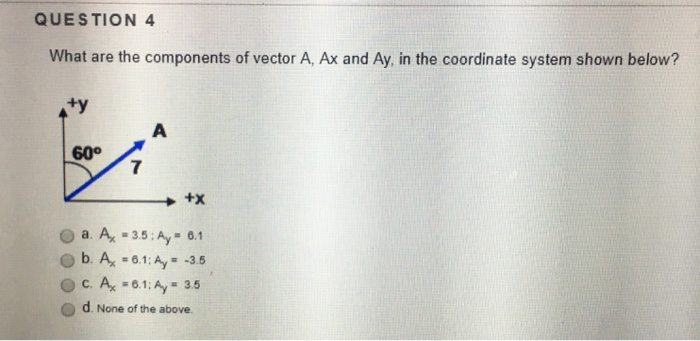 Solved Question 4 What Are The Components Of Vector A Ax