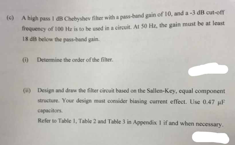 (c) A high pass 1 dB Chebyshev filter with a | Chegg.com