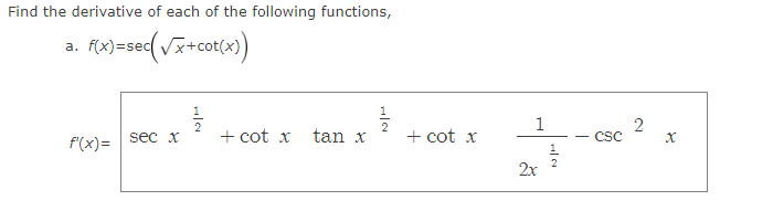 Solved Find the derivative of each of the following | Chegg.com