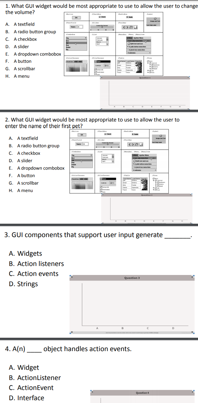 Solved 1. What GUI widget would be most appropriate to use | Chegg.com