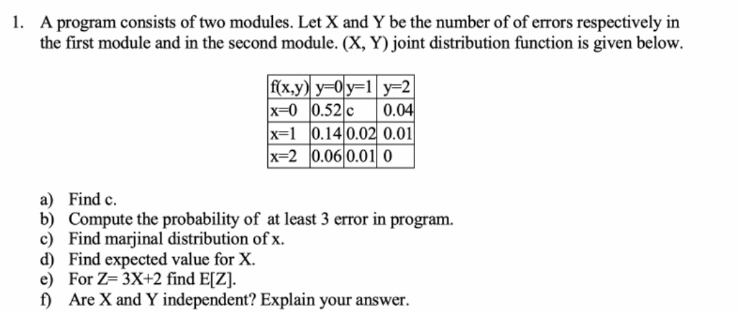 Solved 1. A program consists of two modules. Let X and Y be | Chegg.com