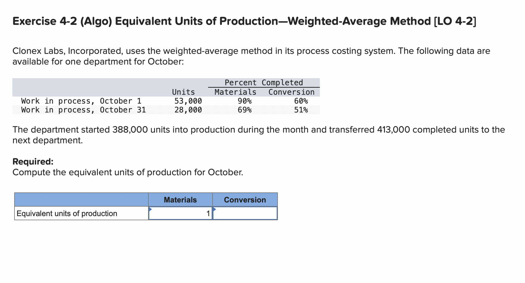 Solved Exercise 4-2 (Algo) Equivalent Units of | Chegg.com