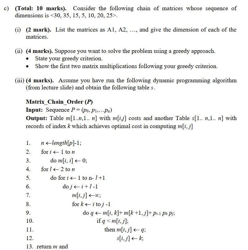 Solved Regarding Chain Matrices Determine the optimal | Chegg.com