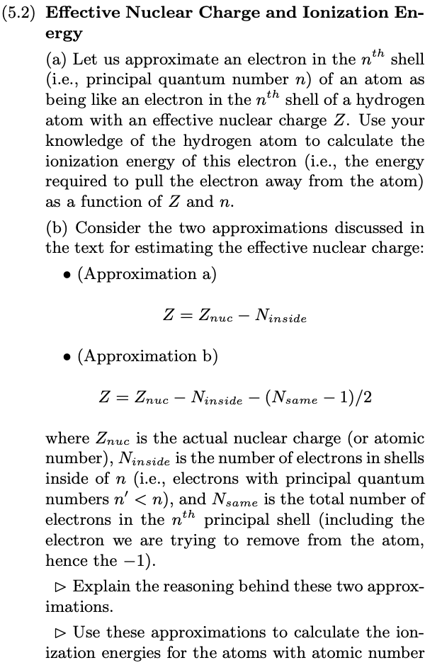 5.2) Effective Nuclear Charge and Ionization Energy | Chegg.com