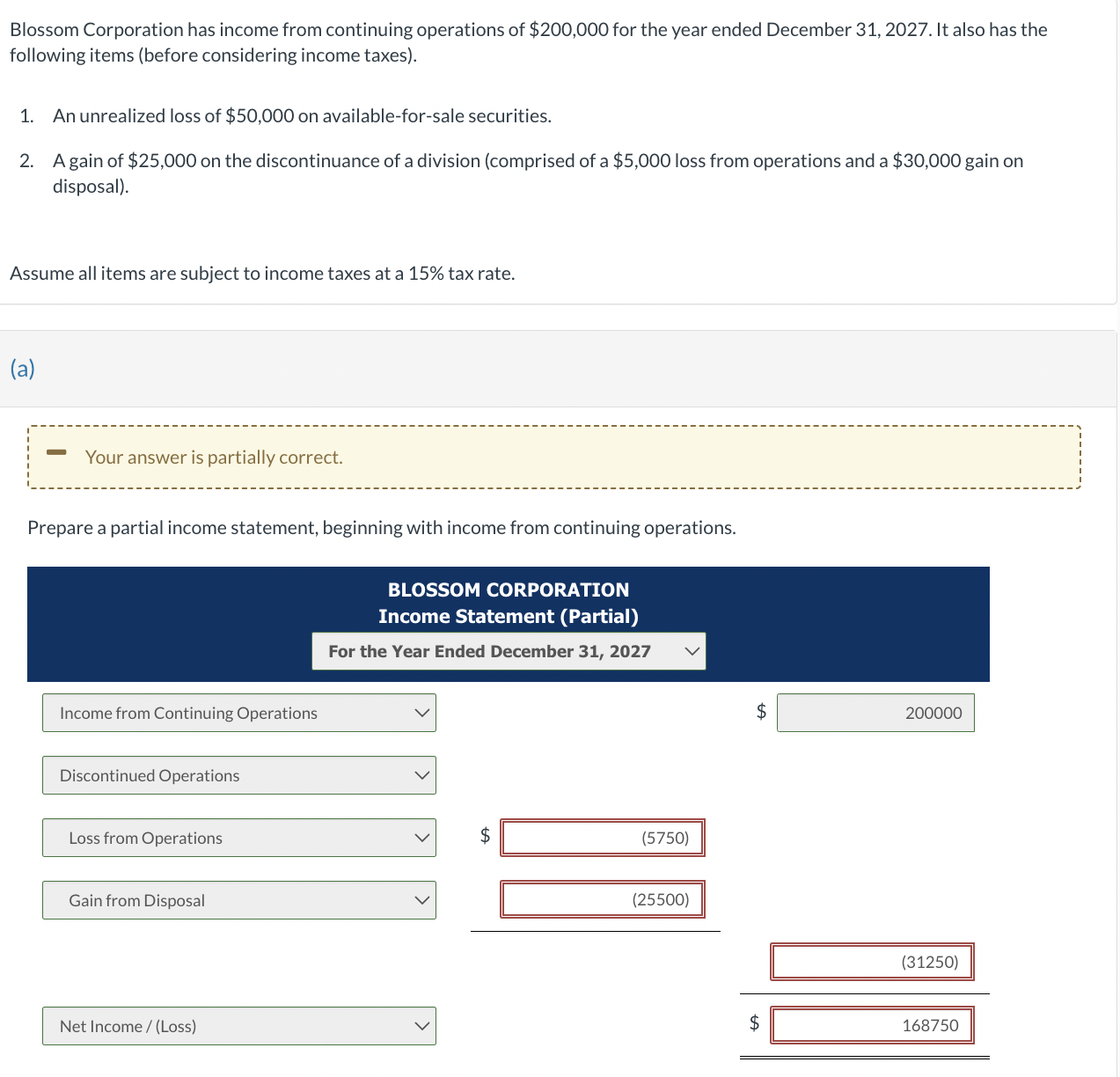 Solved Prepare a partial income statement, beginning with | Chegg.com
