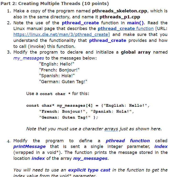 Solved Part 1: Creating One Thread (2 points) 1. Take the | Chegg.com