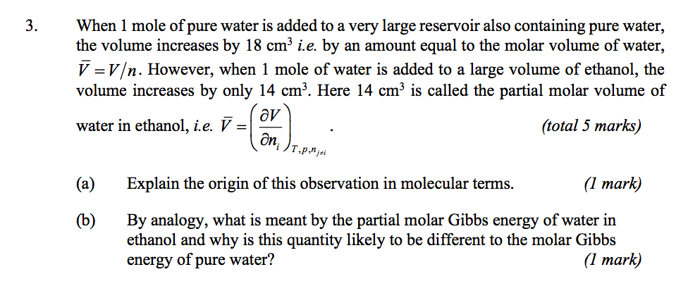 3 When 1 mole of pure water is added to a very large | Chegg.com