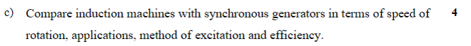 Solved c) ﻿Compare induction machines with synchronous | Chegg.com
