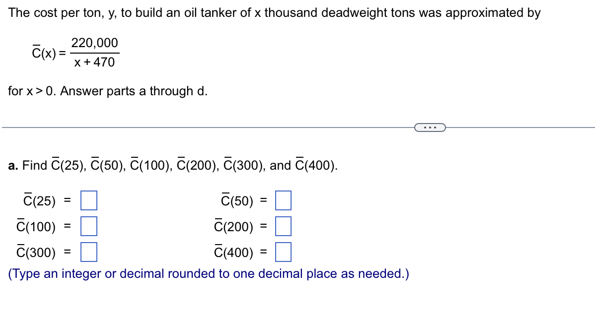 Solved The cost per ton, y, to build an oil tanker of x | Chegg.com