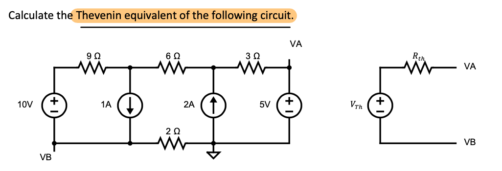 [Solved]: Calculate the Thevenin equivalent of the followi