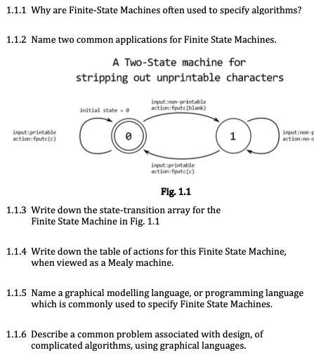 Solved 1.1.1 Why are Finite-State Machines often used to | Chegg.com