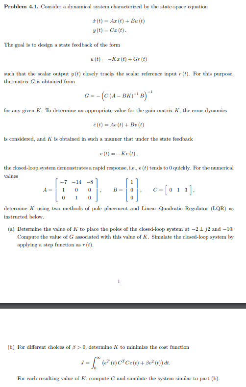 Solved Problem 4.1. Consider a dynamical system | Chegg.com