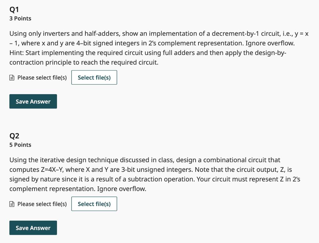 Solved 3 Points Using only inverters and half-adders, show | Chegg.com