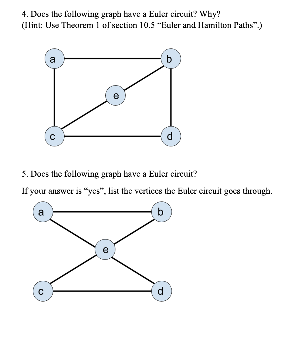 Solved 4. Does the following graph have a Euler circuit? | Chegg.com