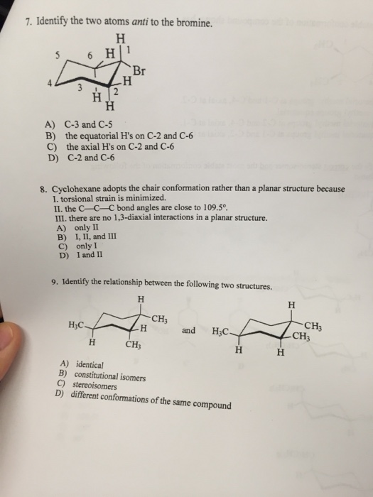Solved Identify the two atoms anti to the bromine. A) C-3 | Chegg.com
