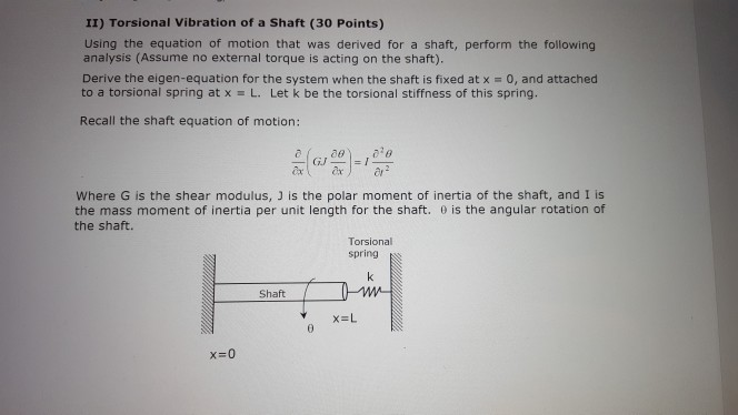 Solved II) Torsional Vibration of a Shaft (30 Points) Using | Chegg.com