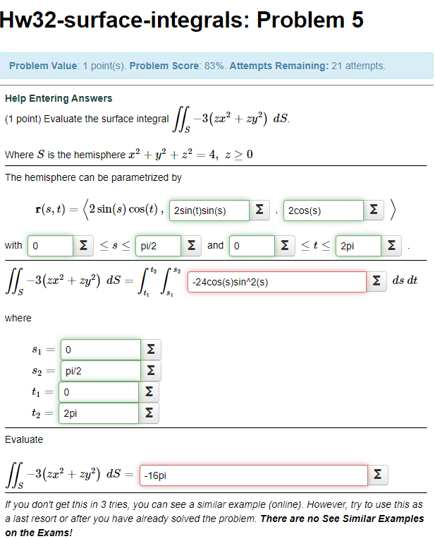Solved Hw32-surface-integrals: Problem 5 Problem Value: 1 | Chegg.com