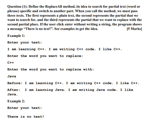 Solved Question (1): Define the ReplaceAll method, its idea | Chegg.com