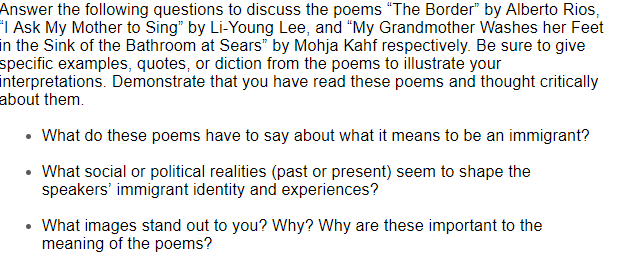 Answer the following questions to discuss the poems | Chegg.com