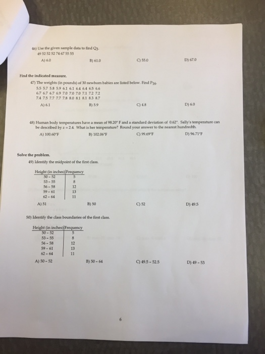 Solved 46 Use the given sample data to find Q3. 4952 52 52 | Chegg.com