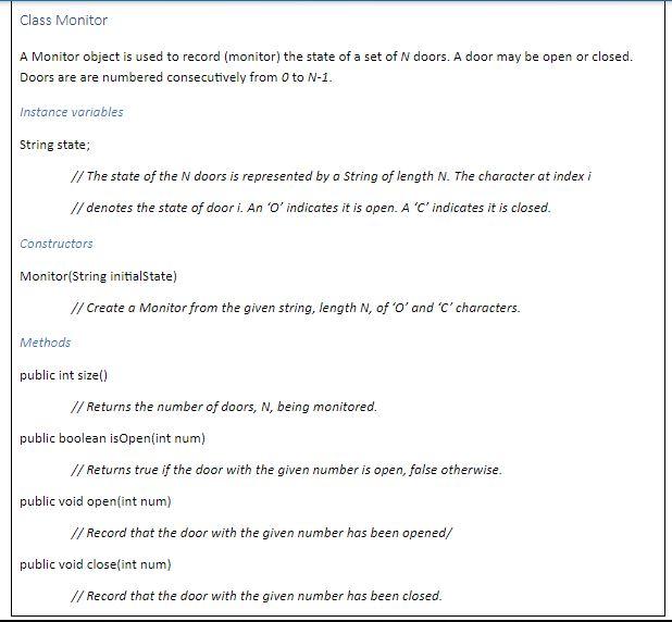 Solved Write a class called Monitor that satisfies the | Chegg.com