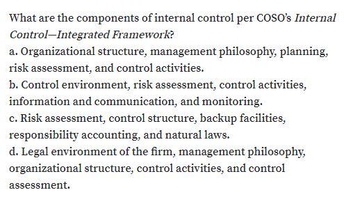 Solved What are the components of internal control per | Chegg.com