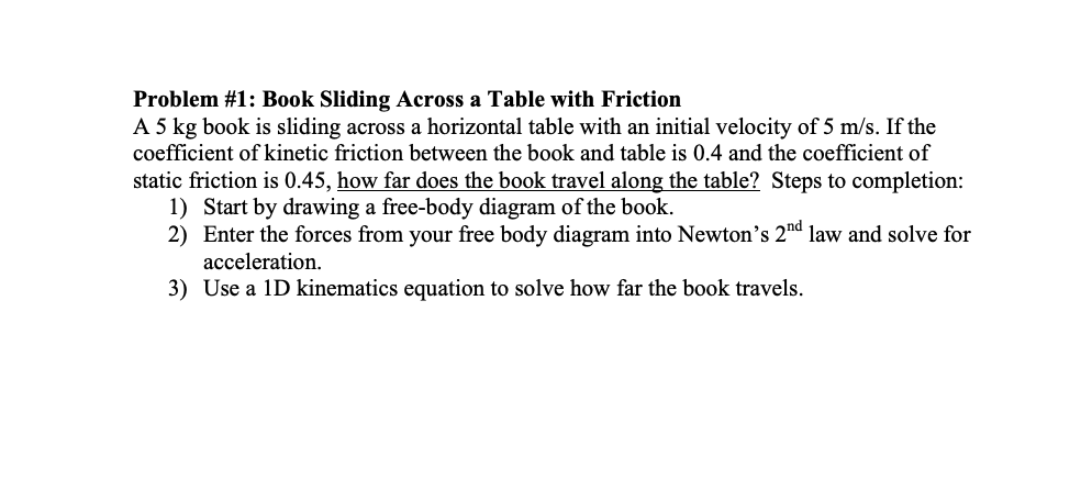 Solved: Problem #1: Book Sliding Across A Table With Frict... | Chegg.com