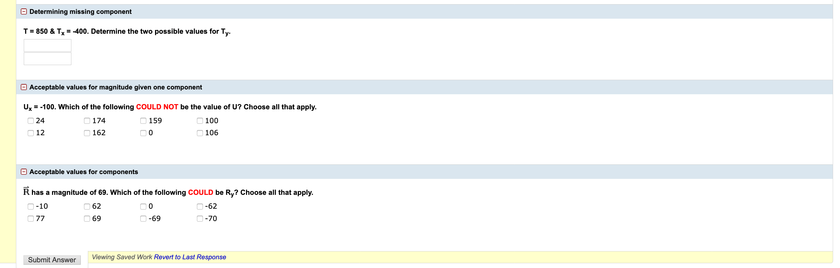 Solved Determining missing component T = 850 & Tx = -400. | Chegg.com