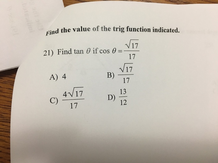 Solved Find the value of the trig function indicated. Find | Chegg.com