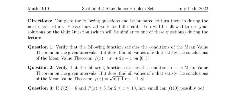 Solved Directions: Complete the following questions and be | Chegg.com