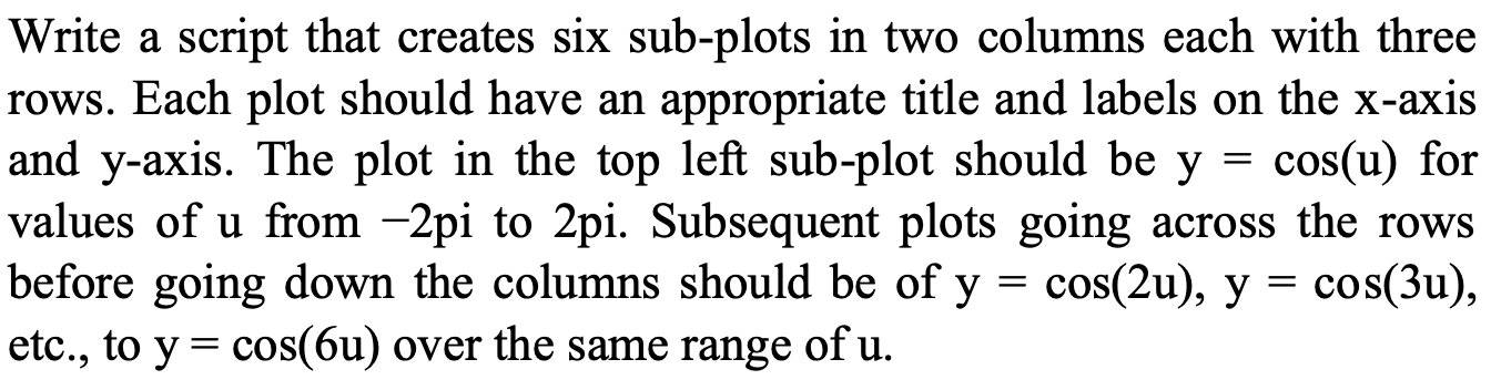 Solved Write a script that creates six sub-plots in two | Chegg.com