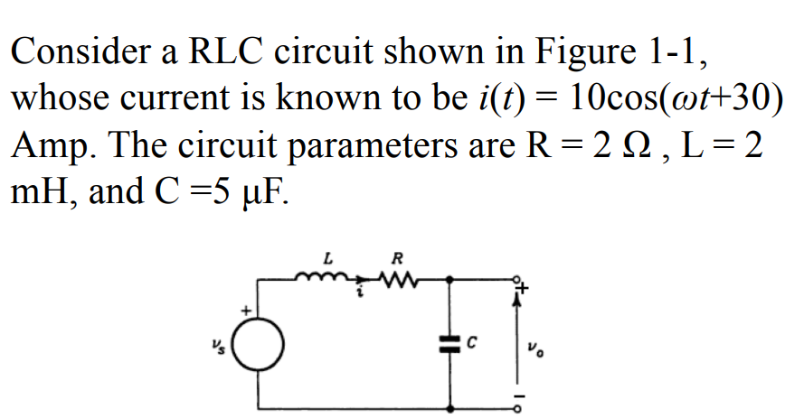 Solved Consider a RLC circuit shown in Figure 1-1, whose | Chegg.com