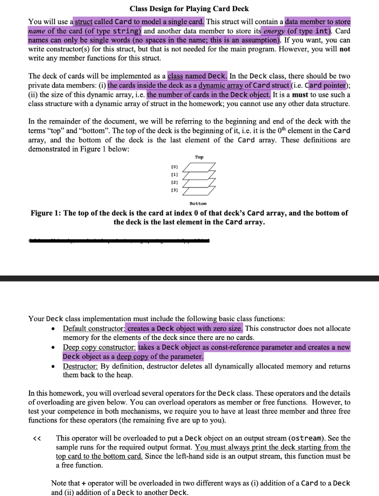 Solved Class Design for Playing Card Deck You will use a | Chegg.com