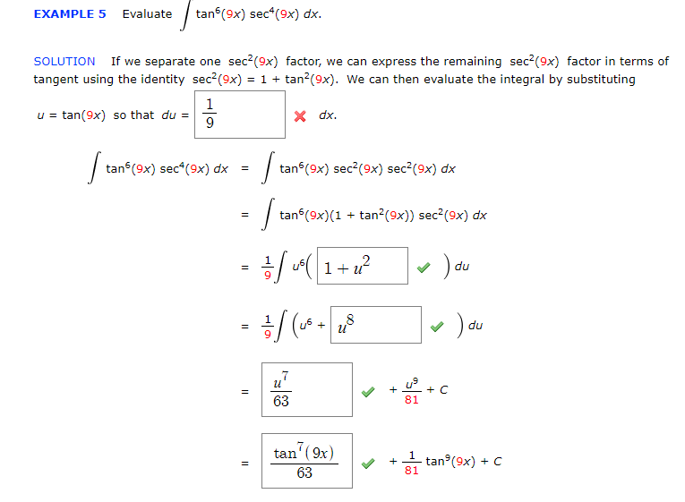 Solved tan(9x) sec(9x) dx. Evaluate EXAMPLE 5 sec2(9x) | Chegg.com