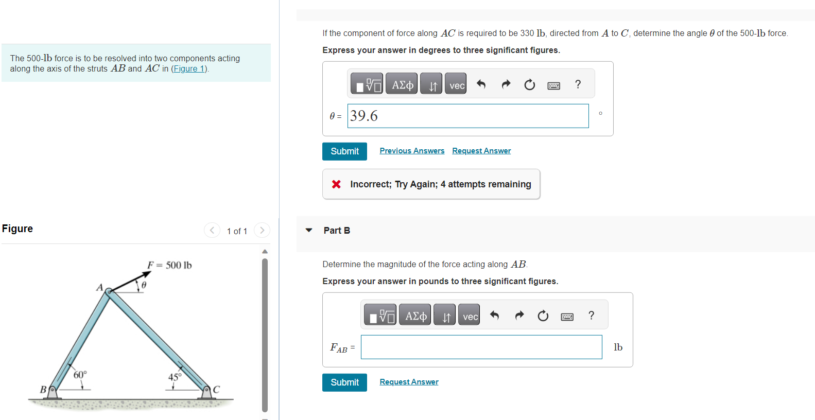 Solved If the component of force along AC is required to be | Chegg.com