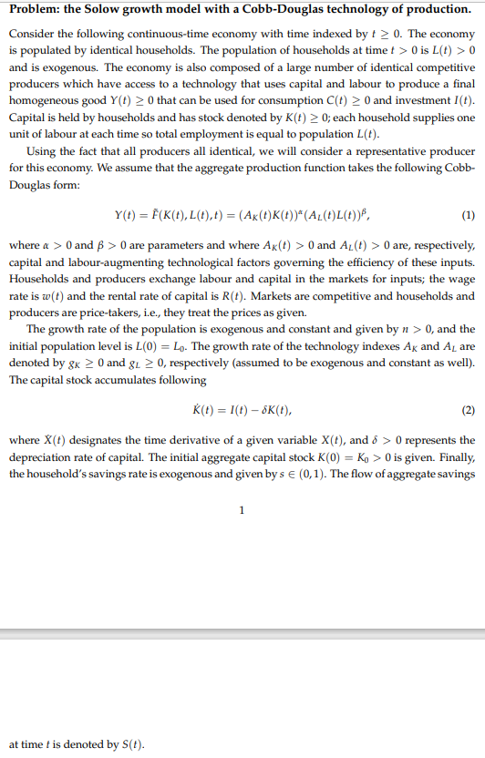 Solved Problem: the Solow growth model with a Cobb-Douglas | Chegg.com