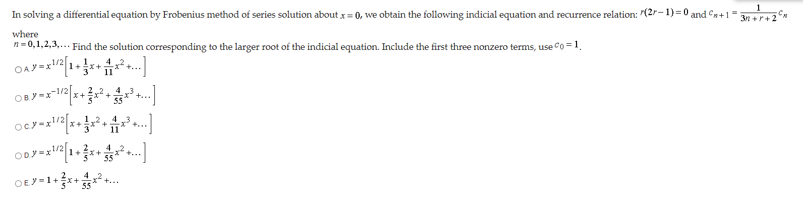 Solved In solving a differential equation by Frobenius | Chegg.com