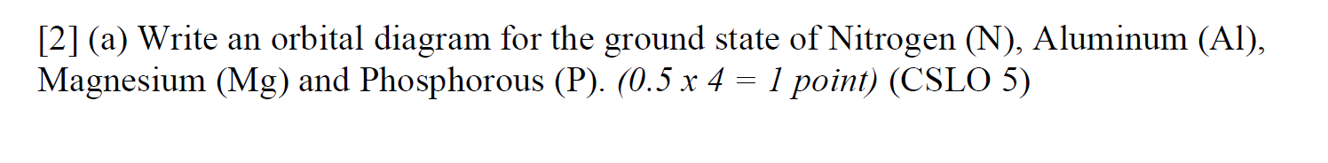 Solved [2] (a) Write an orbital diagram for the ground state | Chegg.com