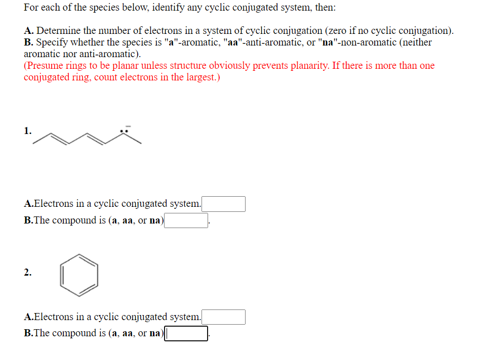 Solved For each of the species below, identify any cyclic | Chegg.com