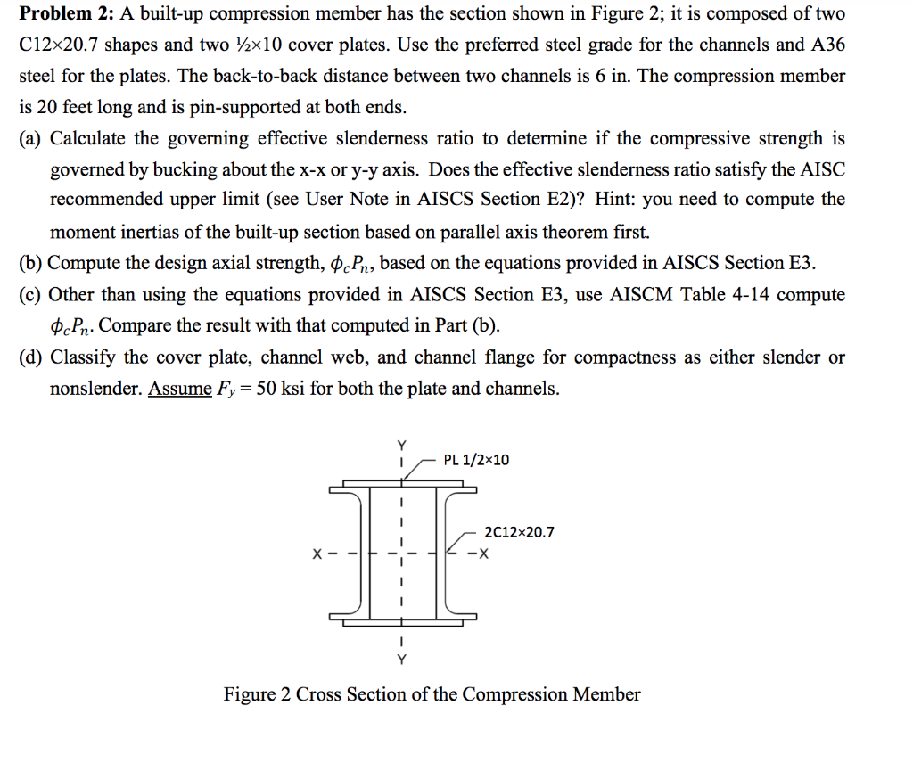 Problem 2: A built-up compression member has the | Chegg.com
