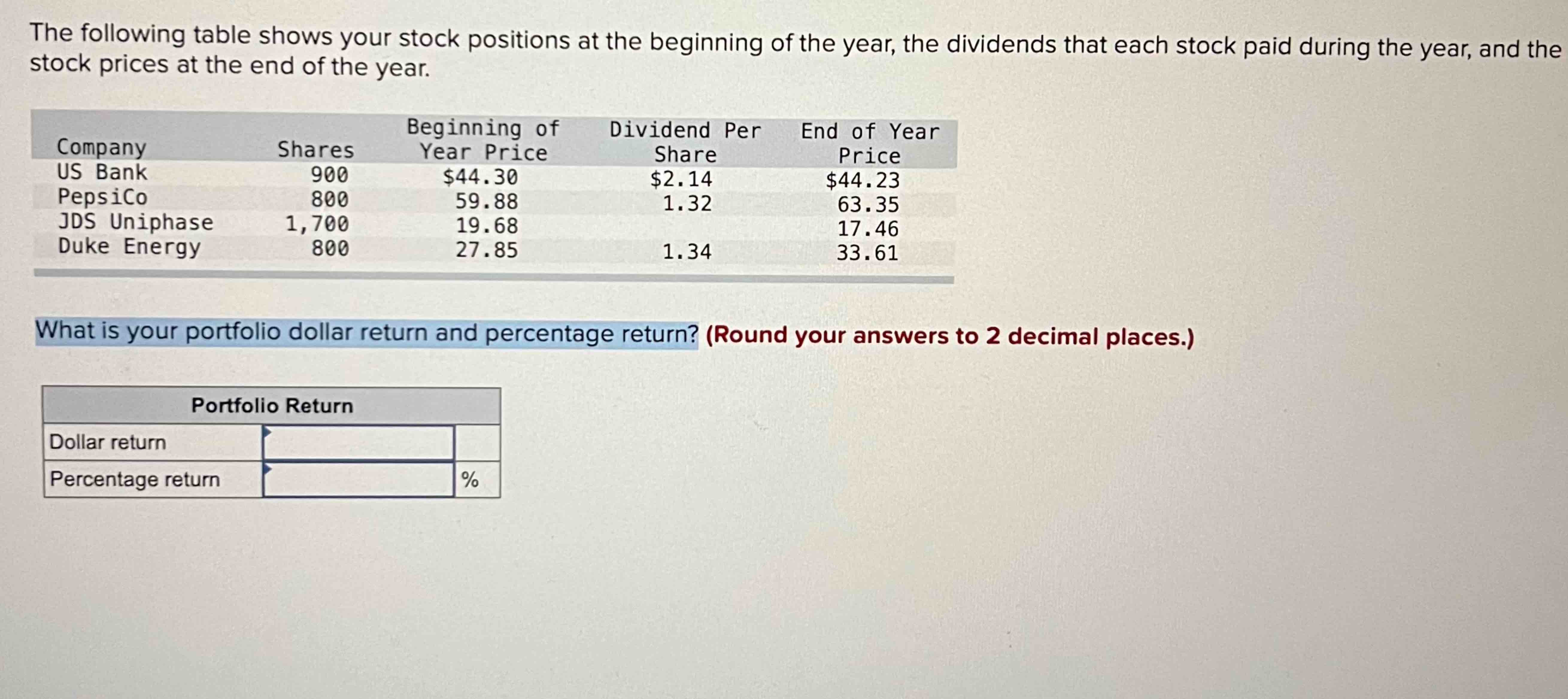 Solved The following table shows your stock positions at the | Chegg.com