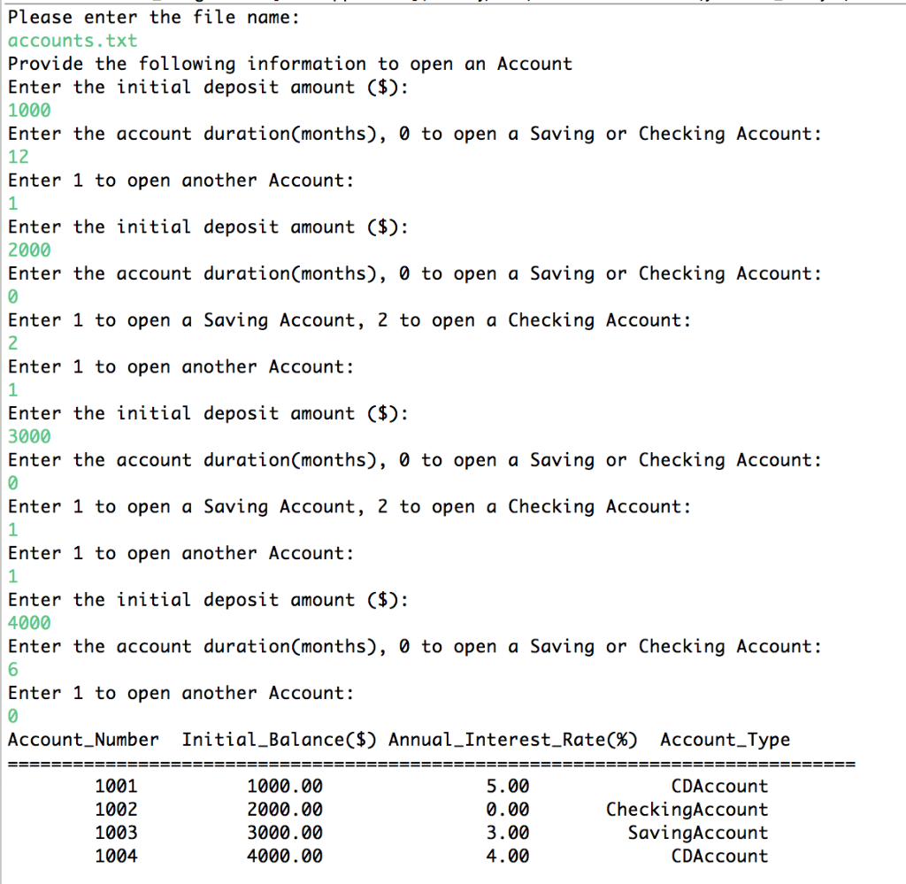 Solved Get the user’s inputs to open an SavingAccount, | Chegg.com