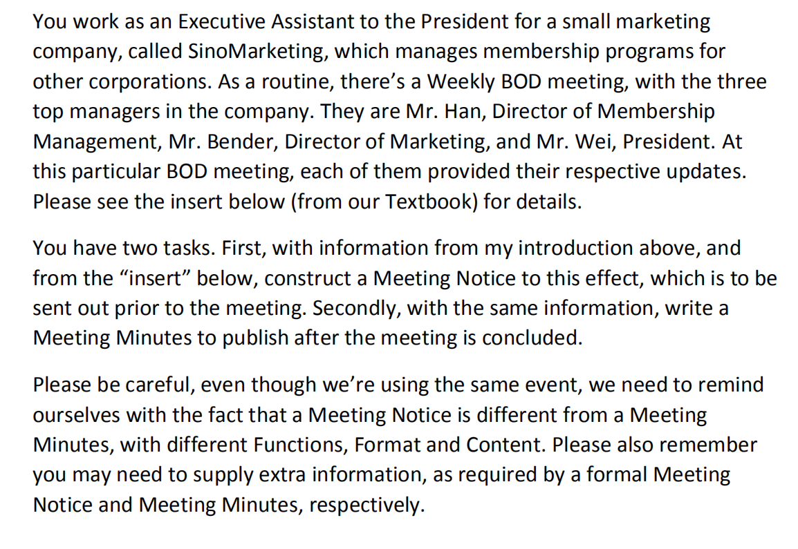 Solved You work as an Executive Assistant to the President | Chegg.com