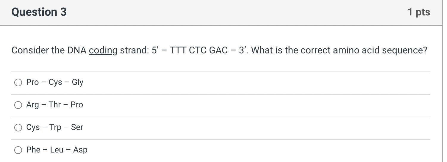 Solved Question 2 1 pts Given the following DNA template | Chegg.com